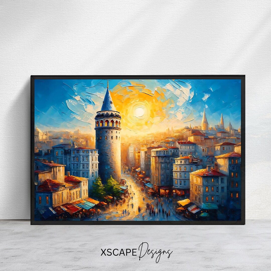 Galata Tower Istanbul Digital Art Print, Vibrant Cityscape Wall Decor ...