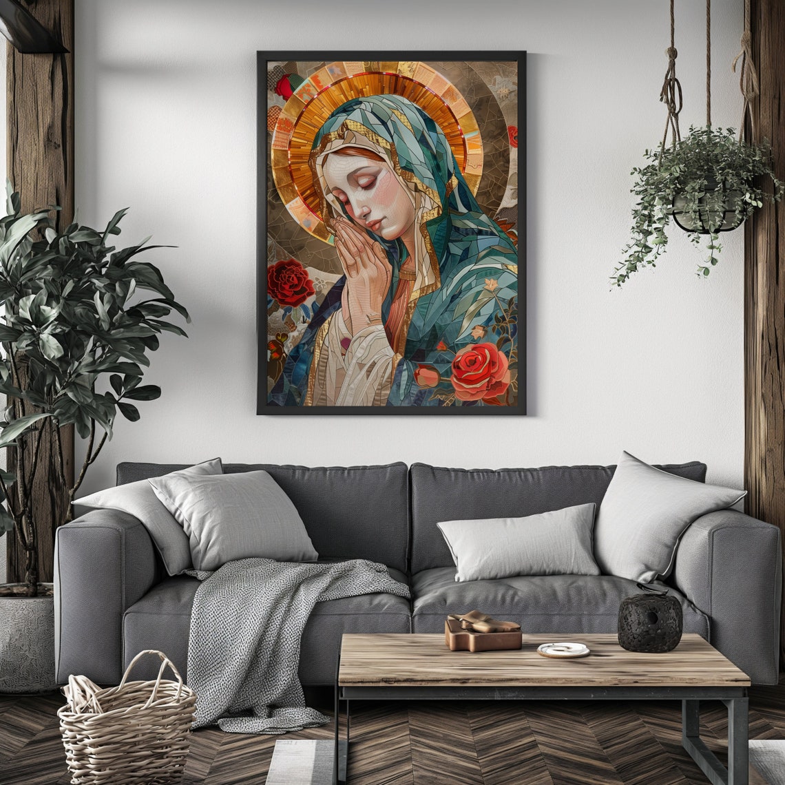 Stained Mother Mary Art Print, Elegant Religious Poster, Printable Wall ...