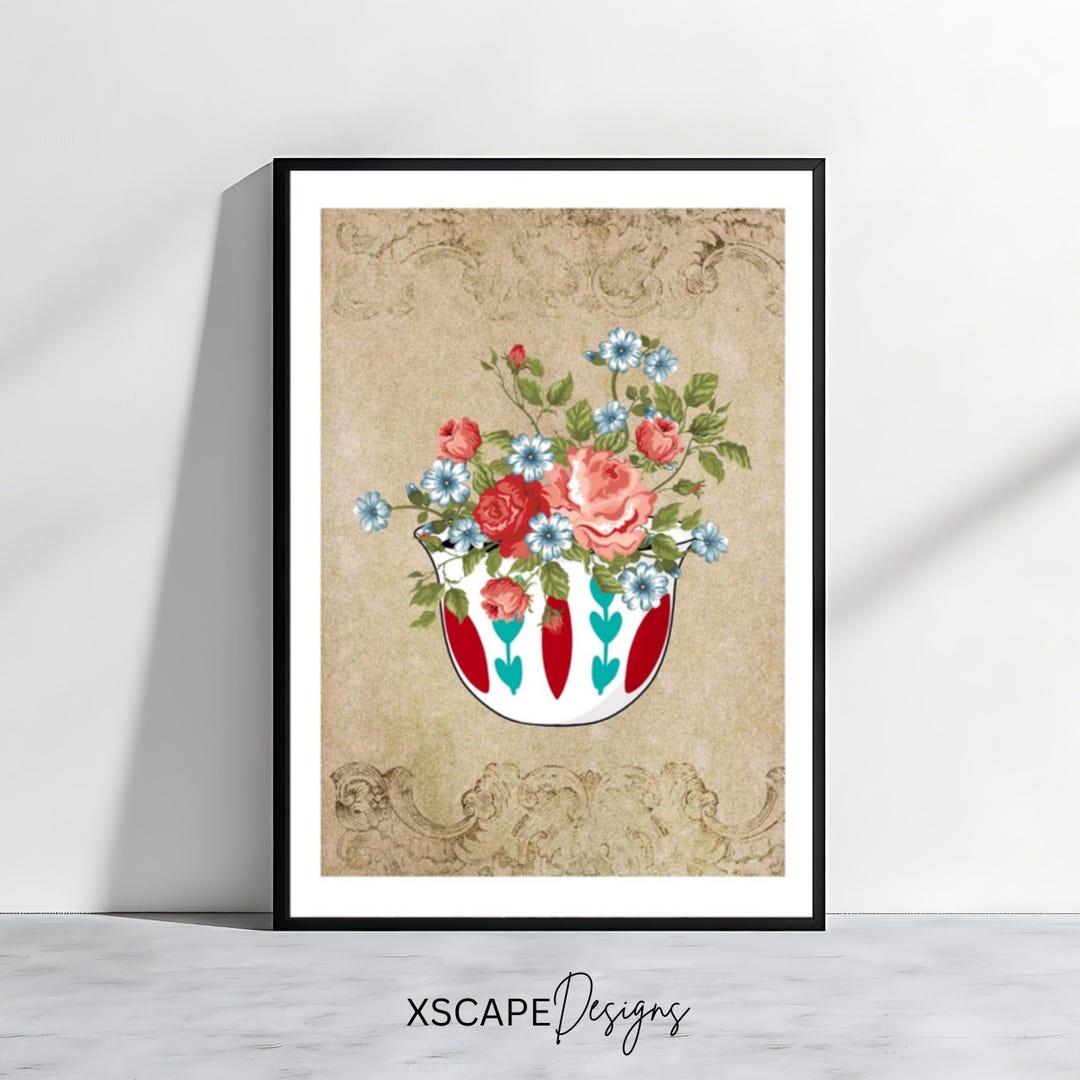 Lebanese Coffee Cup With Flowers Wall Art Print, Lebanon Poster ...