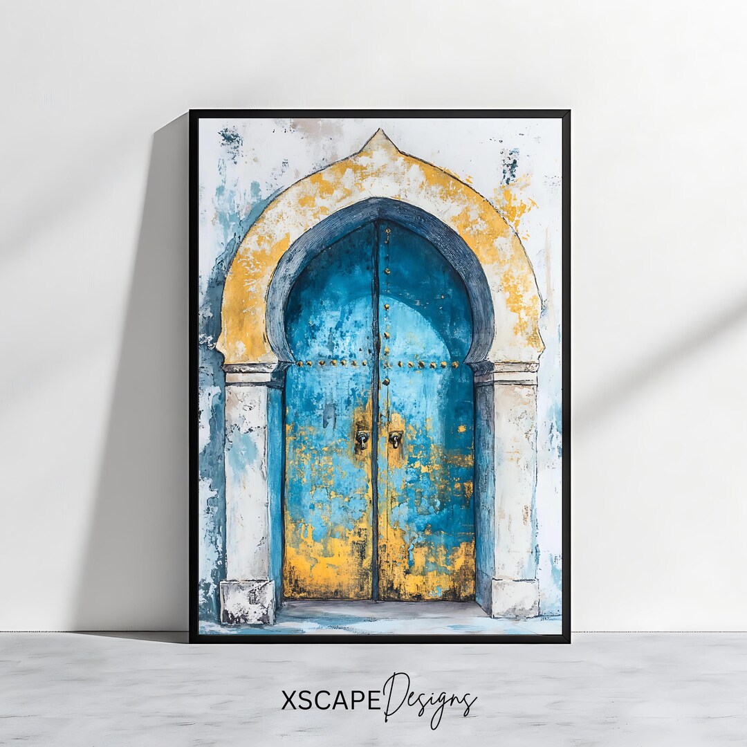 Rustic Blue Door Wall Art Print | Mediterranean Doorway Decor | Boho ...