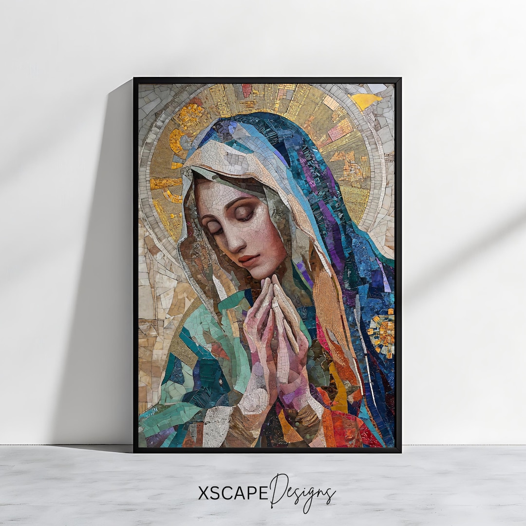Mother Mary Stained Glass Wall Art Religious Printable Christian ...