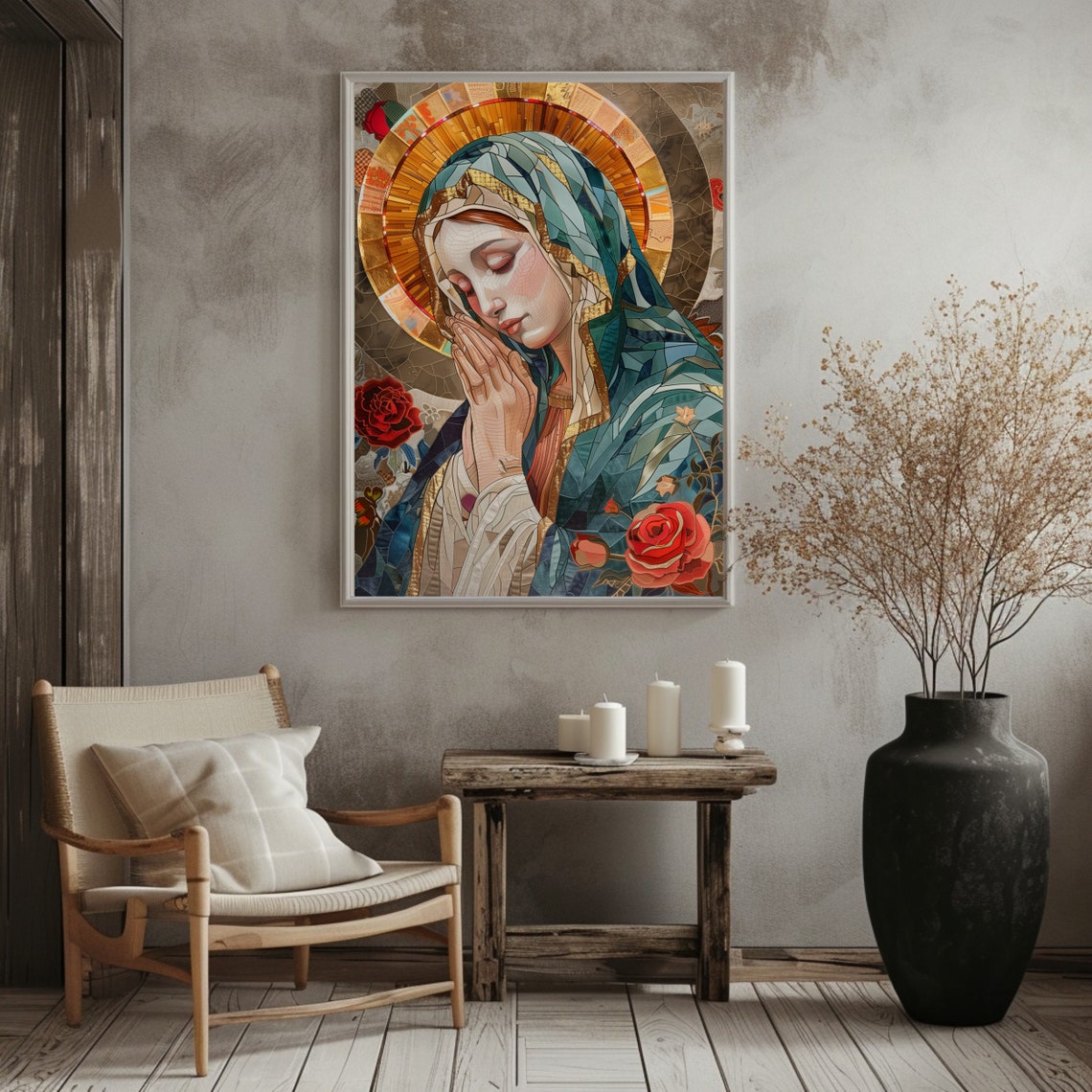 Stained Mother Mary Art Print, Elegant Religious Poster, Printable Wall ...