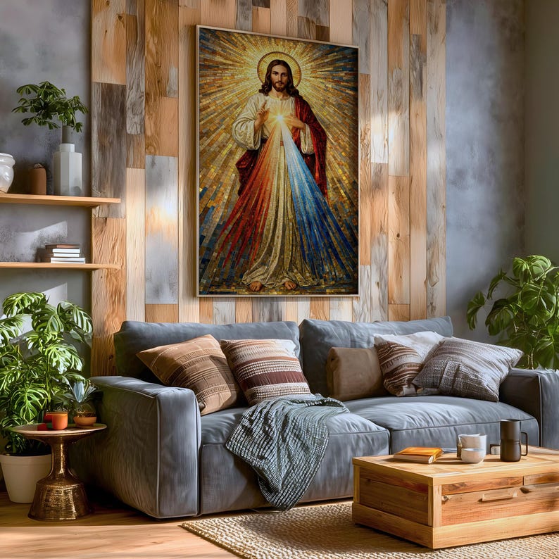Divine Mercy Wall Art Jesus Mosaic Christian Icon Religious Gift Prayer ...