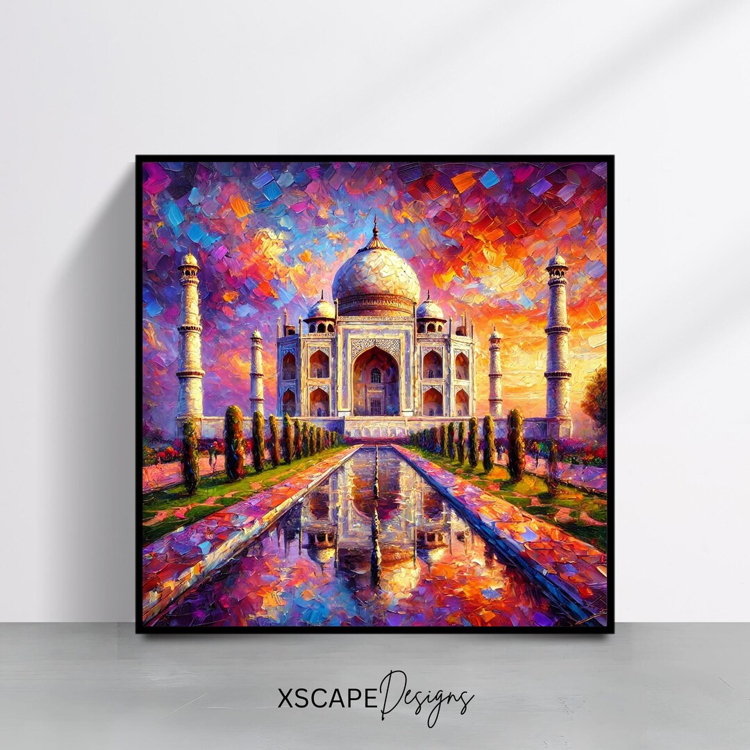 Colorful Taj Mahal Digital Art Print, India Landmark in Vibrant Sunset ...