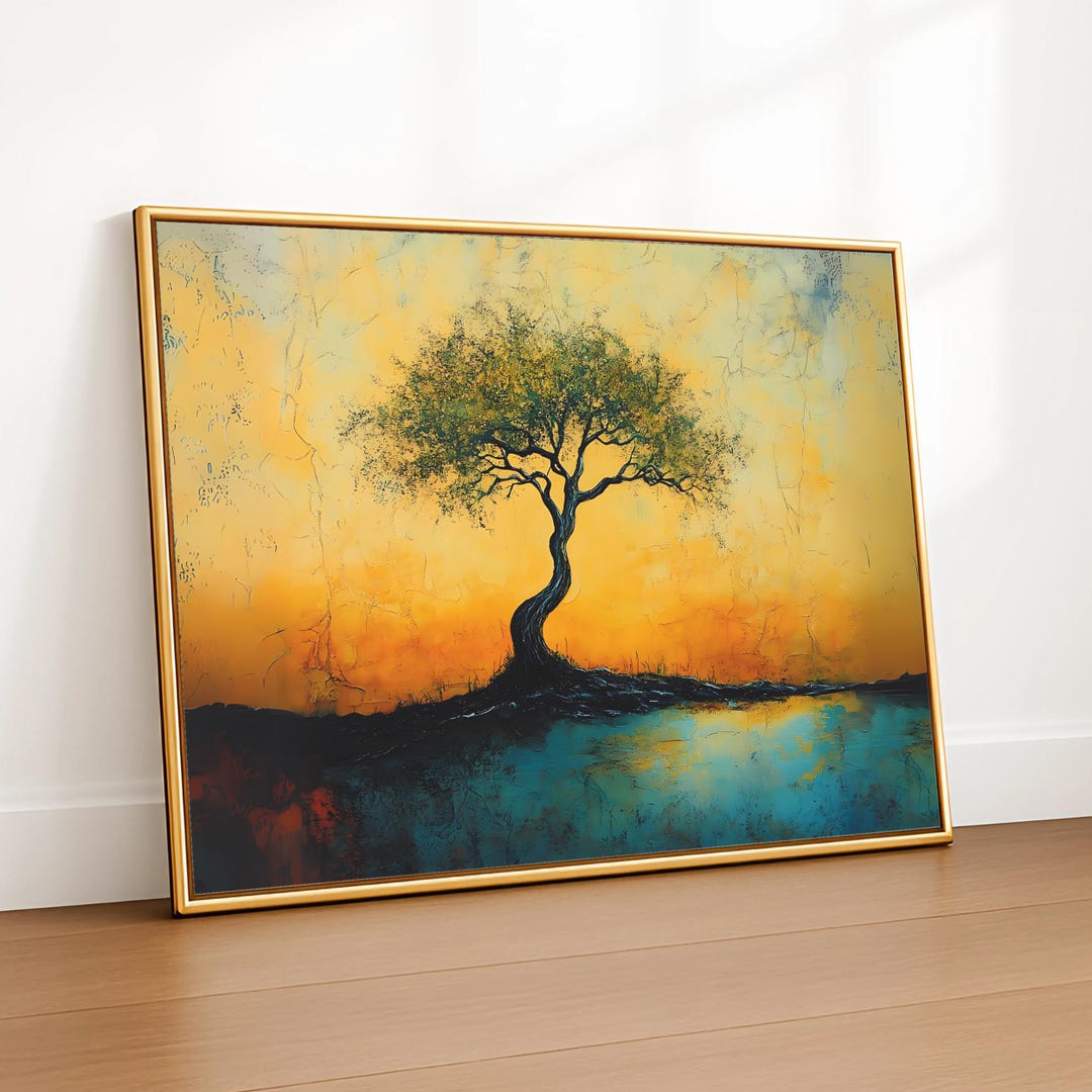 Vintage Tree Art Print, Solitary Tree Landscape, Vibrant Nature Wall ...