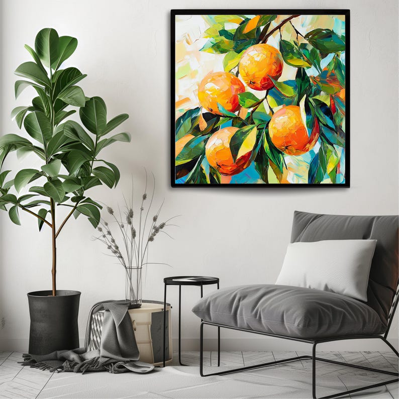 Orange Tree Wall Art, Modern Fruit Digital Print, Square Printable ...
