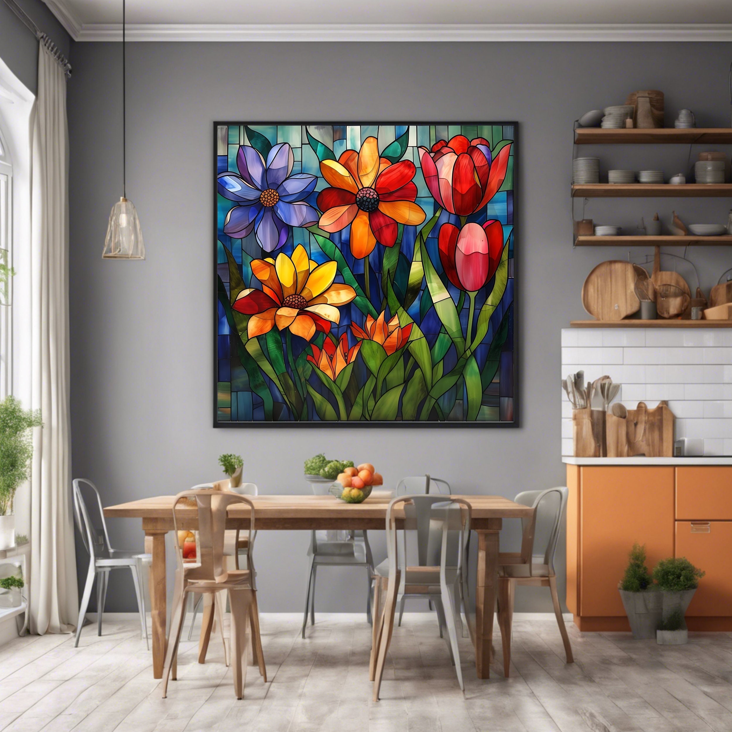 Stained Flowers Art Print, Floral Poster, Square Print, Printable Wall ...