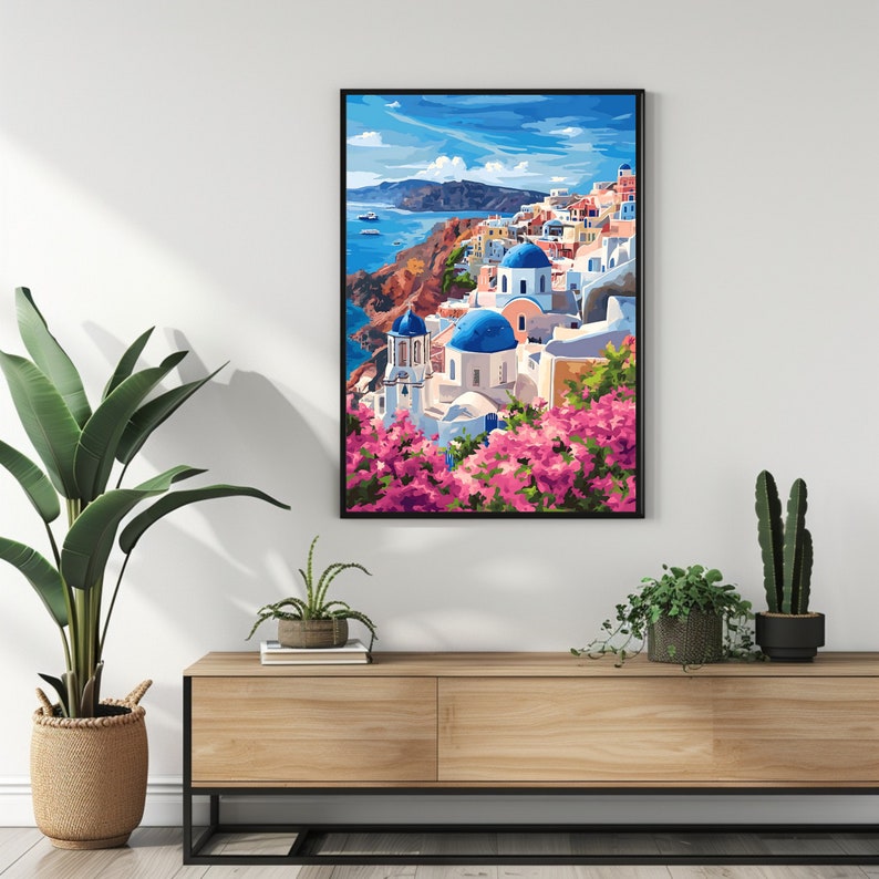 Santorini Coastal Art Print, Mediterranean Poster, Printable Wall Art ...