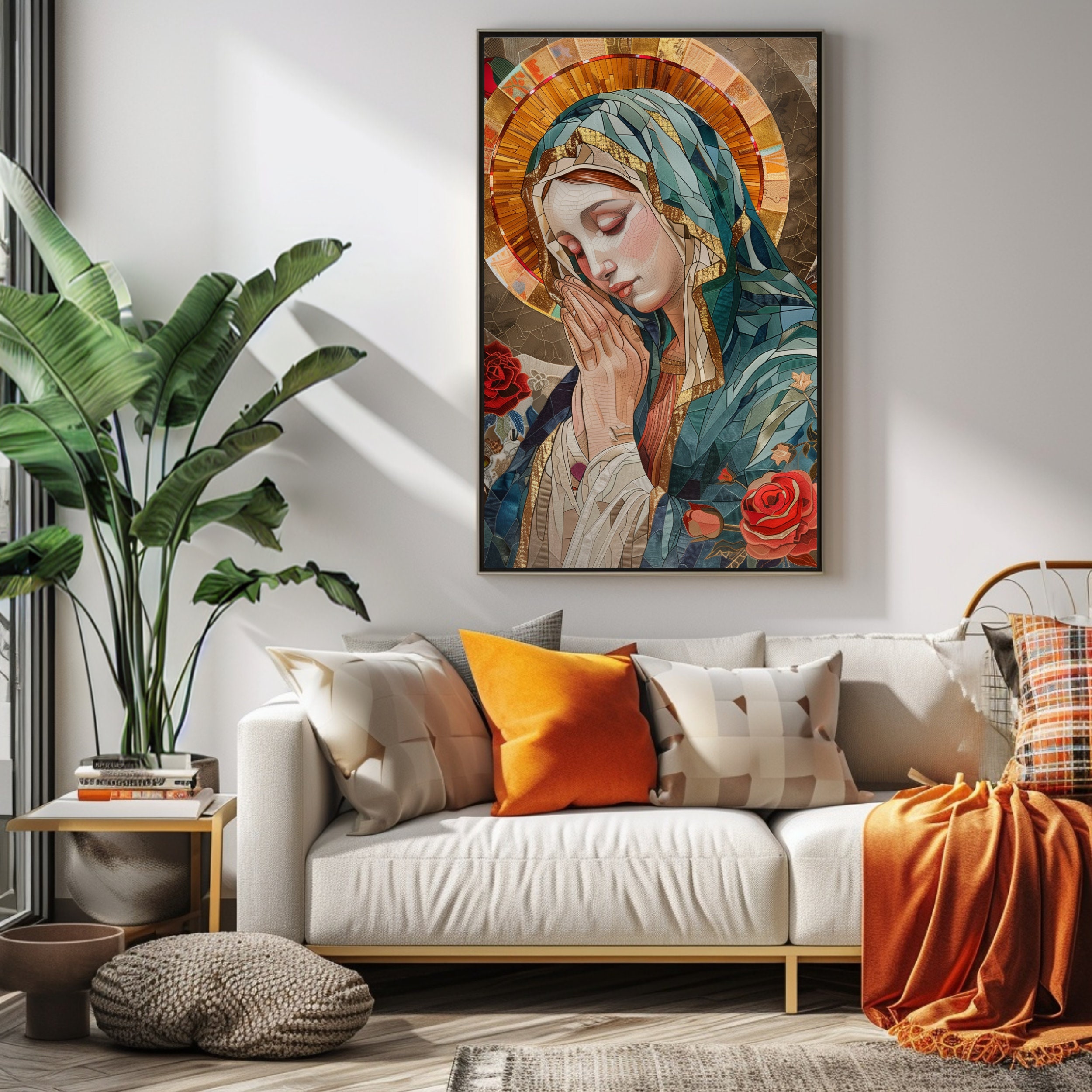 Stained Mother Mary Art Print, Elegant Religious Poster, Printable Wall ...