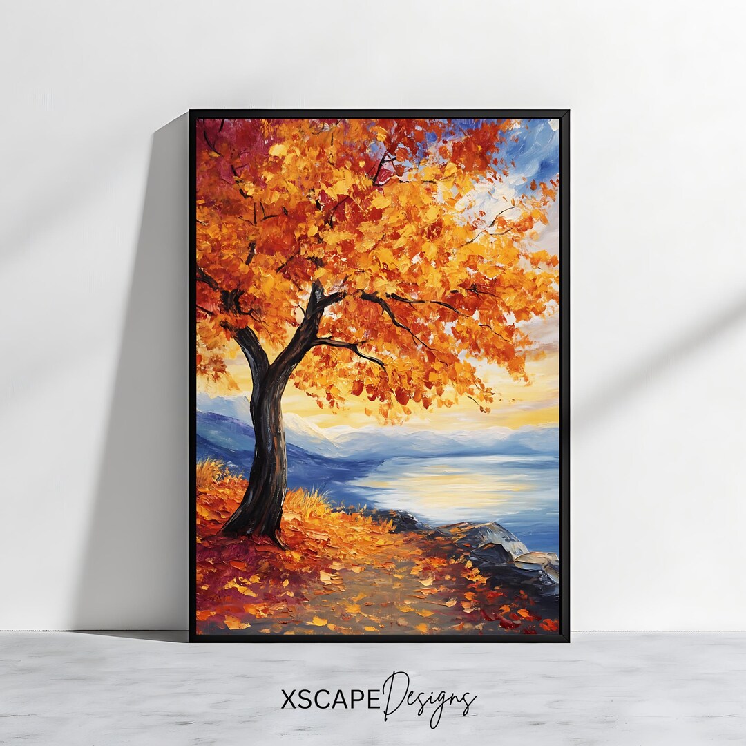 Vibrant Autumn Tree Wall Art Print, Bold Fall Landscape Poster ...