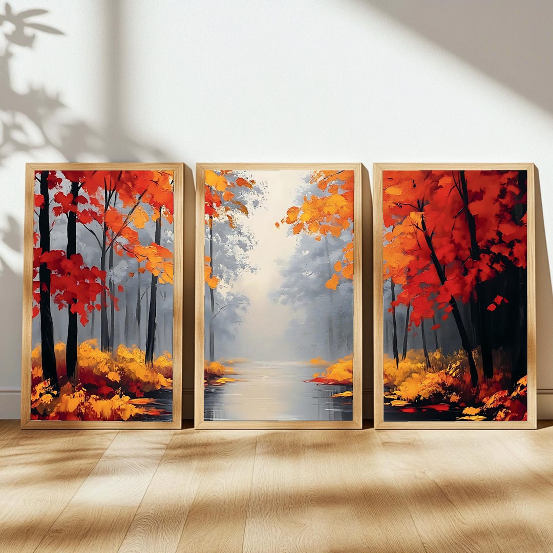 Autumn Forest Set of 3 | Triptych Printable Wall Art | Vibrant Fall ...
