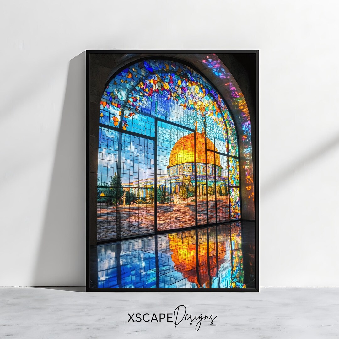 Dome of the Rock Stained Glass Digital Art Print | Islamic Wall Decor ...