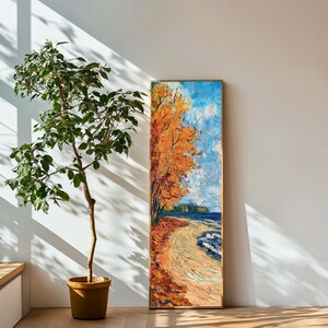 Tall Vertical Autumn Landscape Wall Art | Fall Beach Scene Print | Long ...
