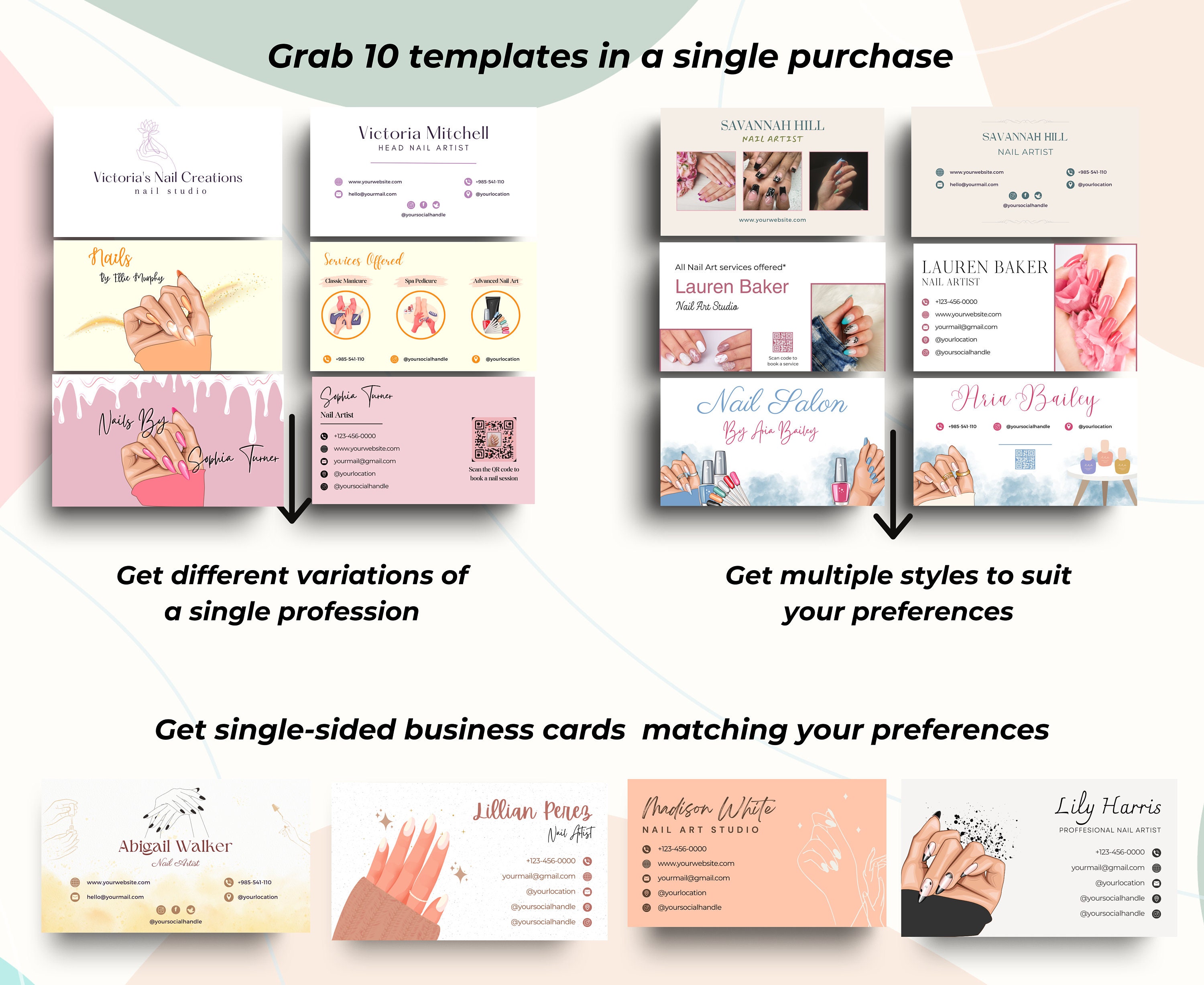 10x Editable Nail Tech Card Template, Nails Calling Card With QR Code ...