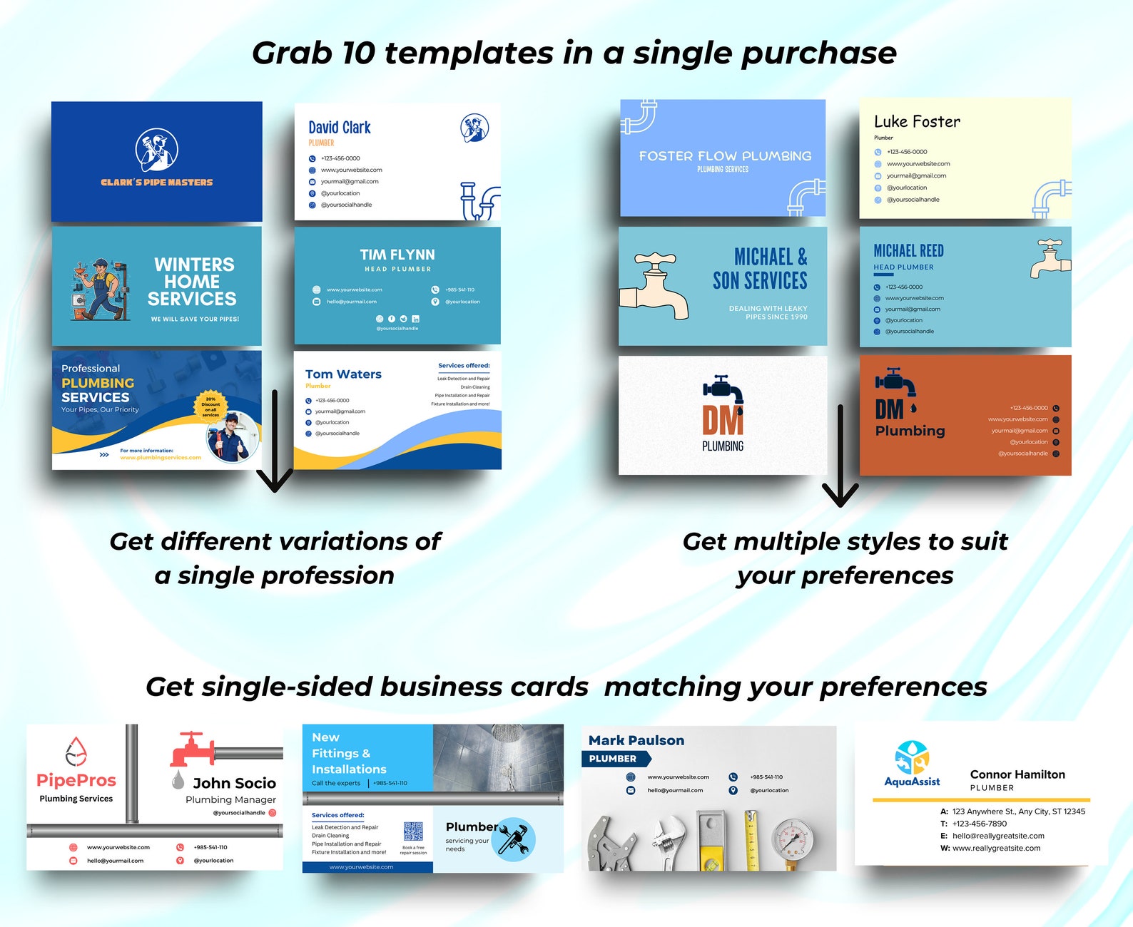 10x Trendy Plumber Business Card, Business Card Template for Plumbers ...