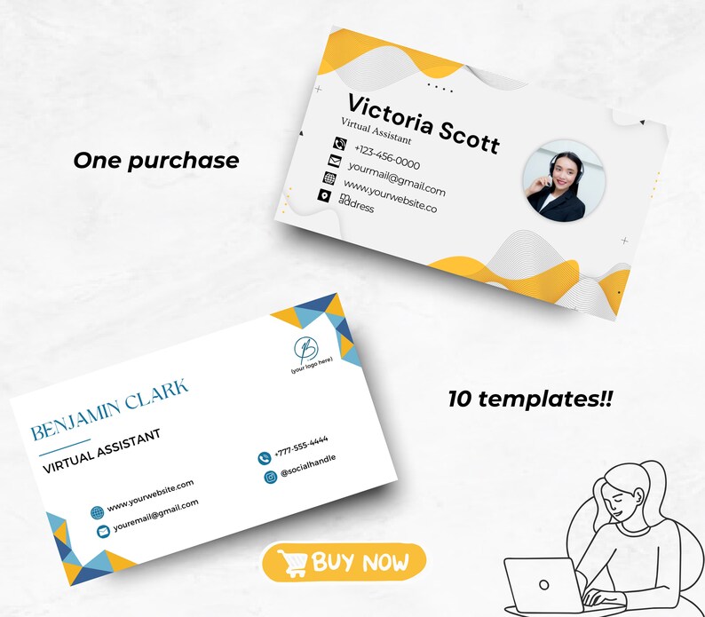 10x Virtual Assistant Business Card, Business Card Template Printable ...