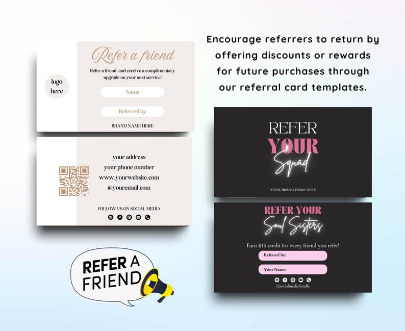 10x Variations of Editable Referral Card Template, Printable Refer a ...