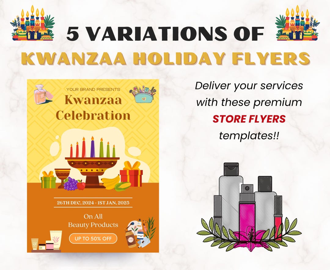 5x Variations of Kwanzaa Holiday Store or Shop Flyer Bundle for Beauty ...