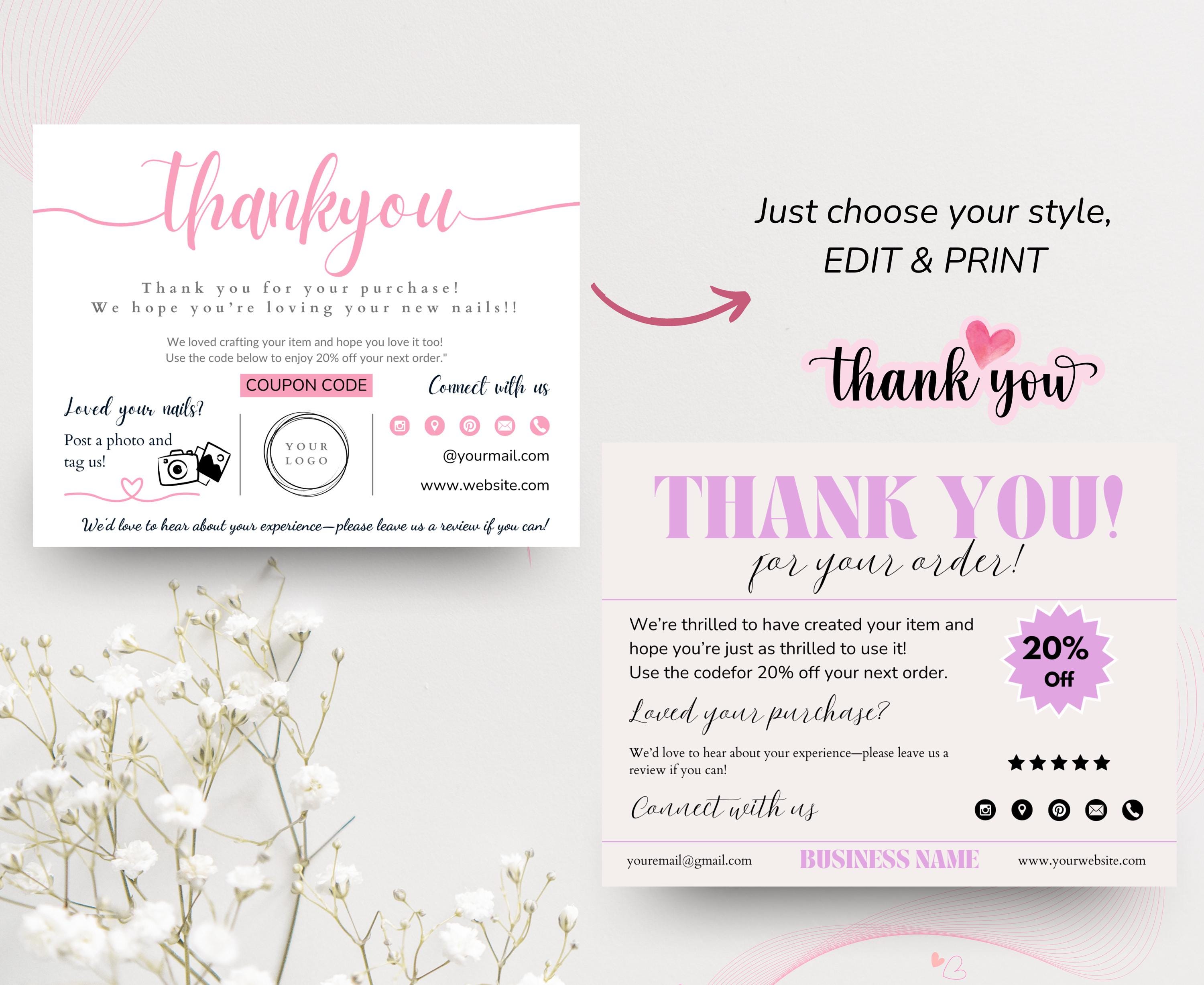 10x Variations of Thank You Card, Printable Thank You Card, Editable in ...