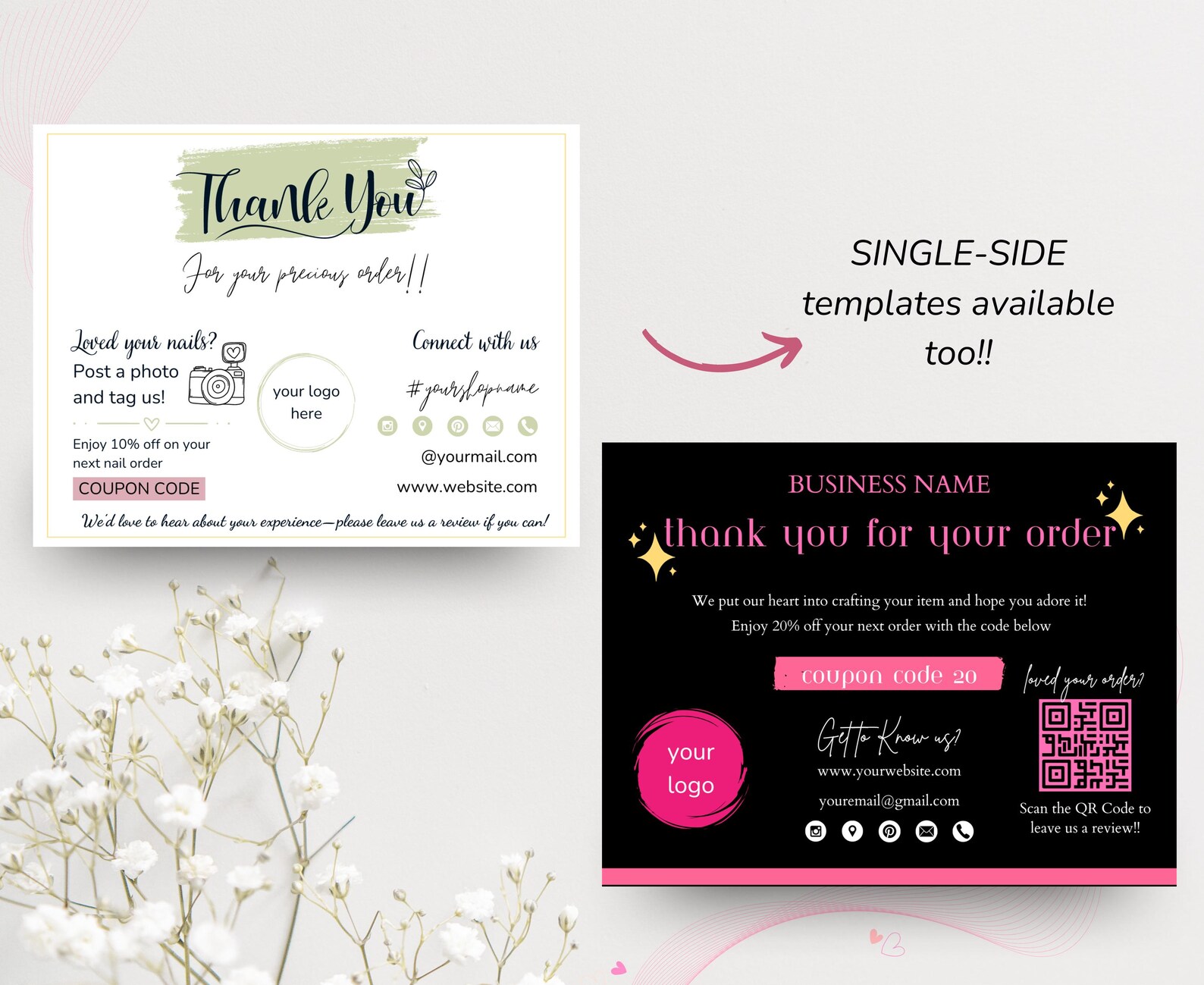 10x Variations of Thank You Card, Printable Thank You Card, Editable in ...