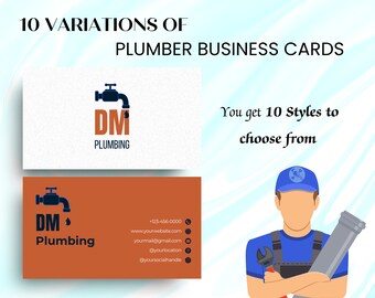 10x Trendy Plumber Business Card, Business Card Template for Plumbers ...