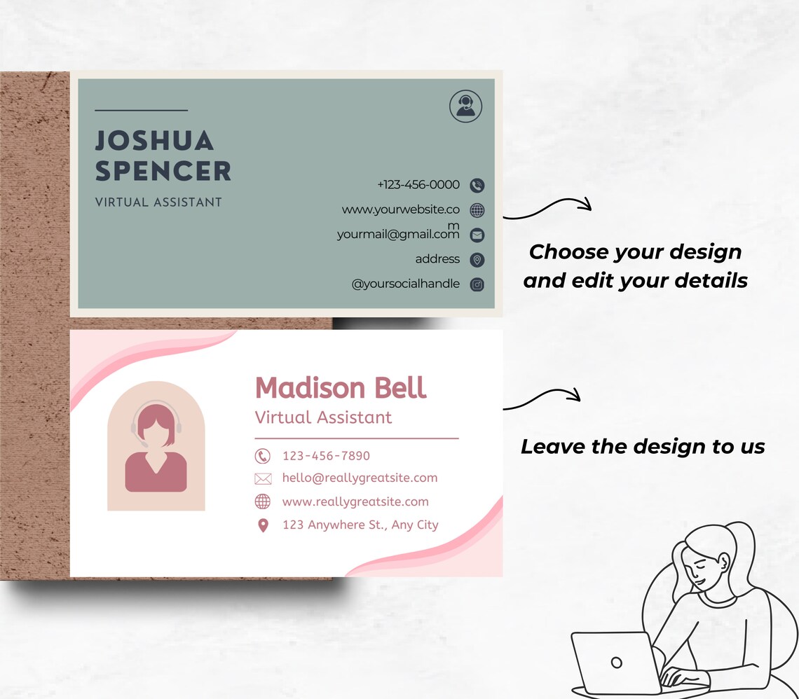 10x Virtual Assistant Business Card, Business Card Template Printable ...