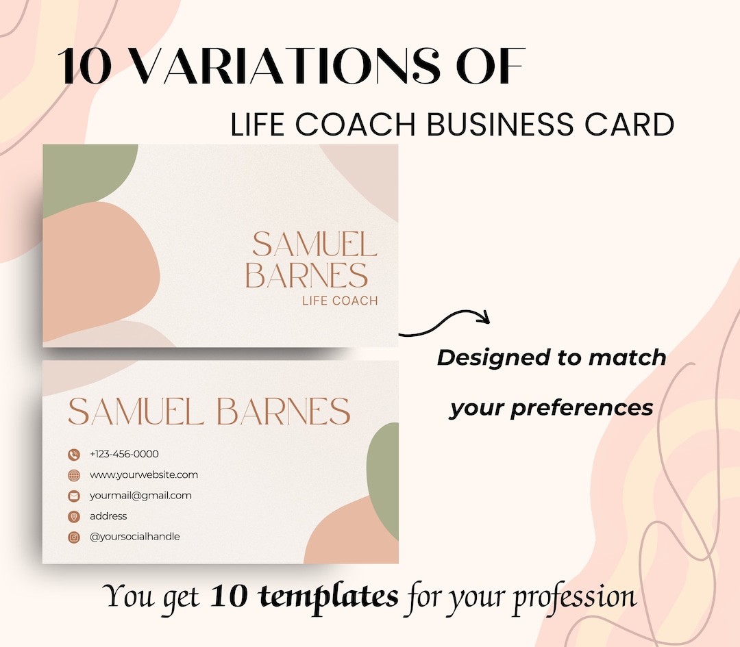 10x Life Coach Business Card, Business Card Template Printable Business ...