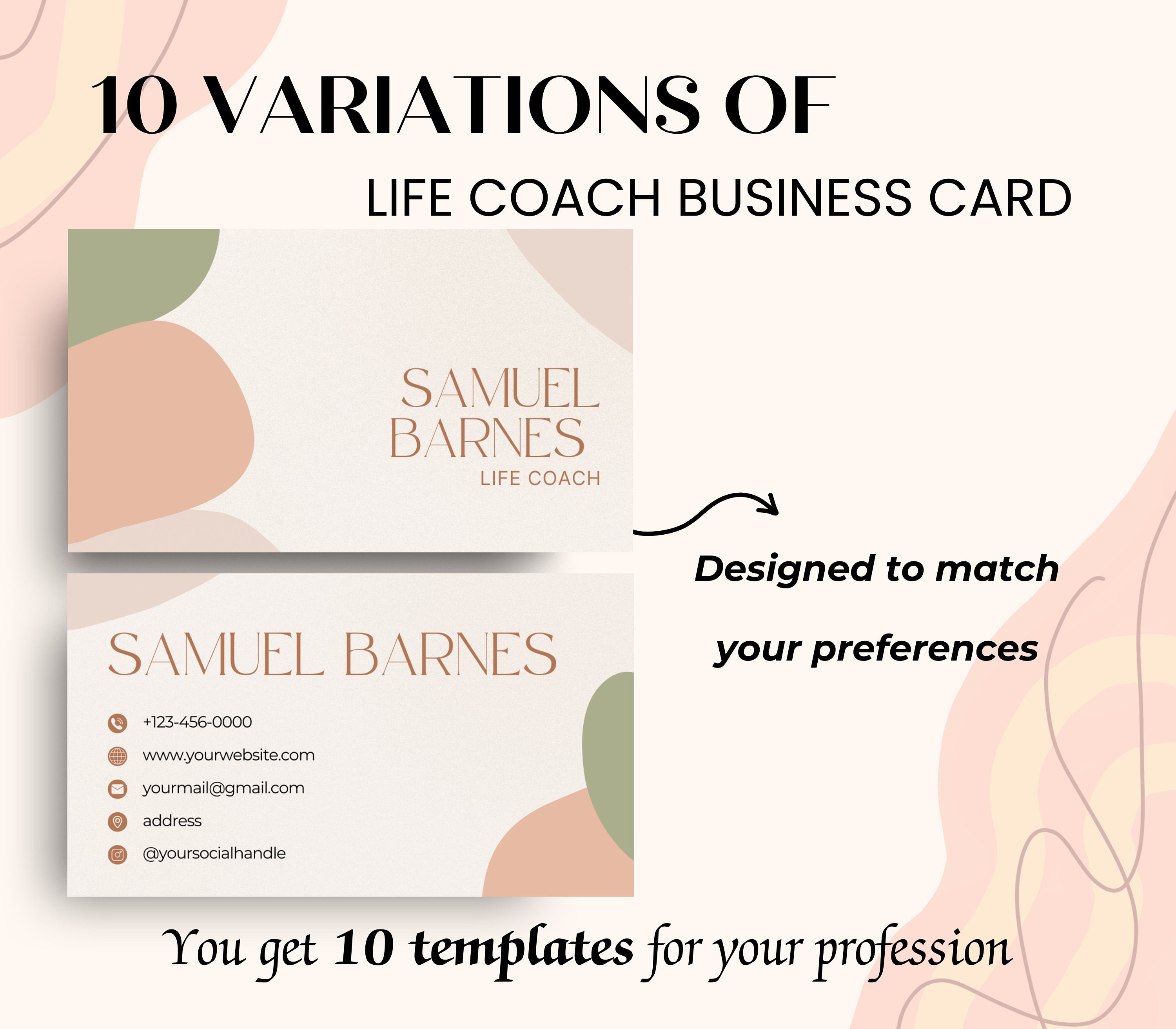 10x Life Coach Business Card, Business Card Template Printable Business ...