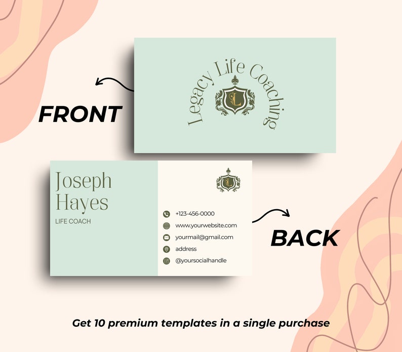 10x Life Coach Business Card, Business Card Template Printable Business ...