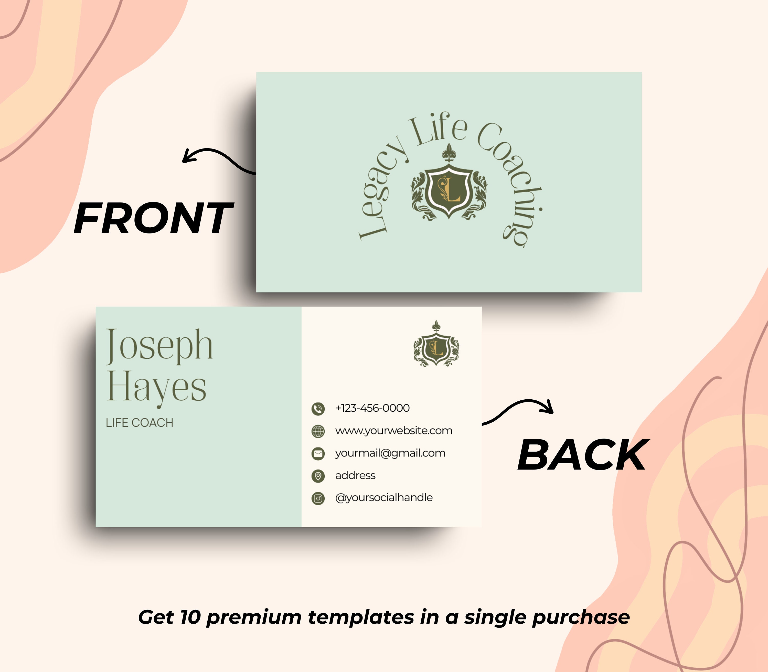 10x Life Coach Business Card, Business Card Template Printable Business ...