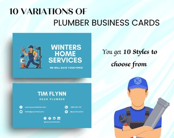 10x Trendy Plumber Business Card, Business Card Template for Plumbers ...
