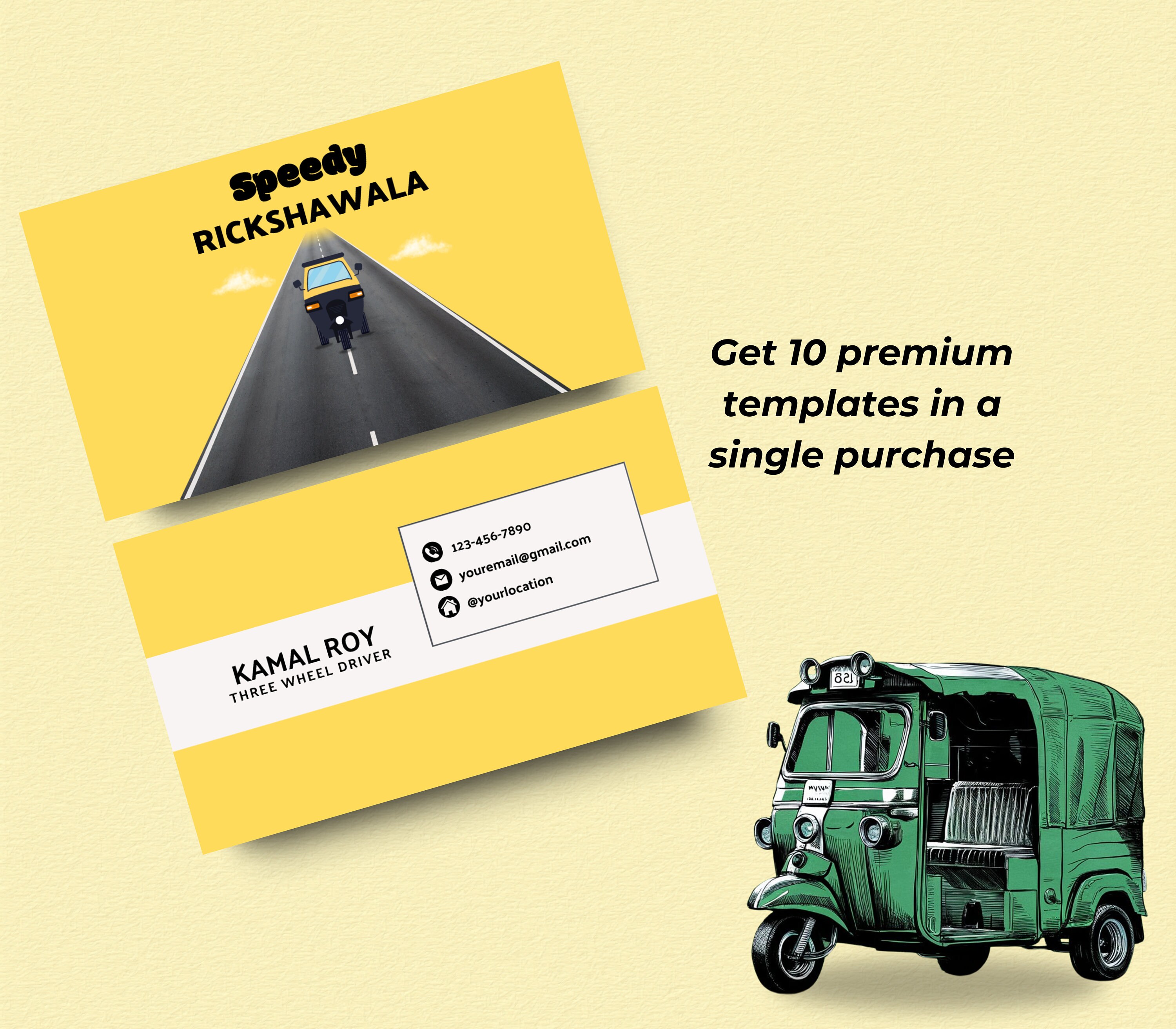 10x Tuk-tuk / Auto Rickshaw Driver Business Card Templates | Raksha ...