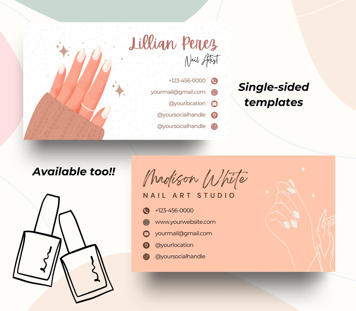 10x Editable Nail Tech Card Template, Nails Calling Card With QR Code ...