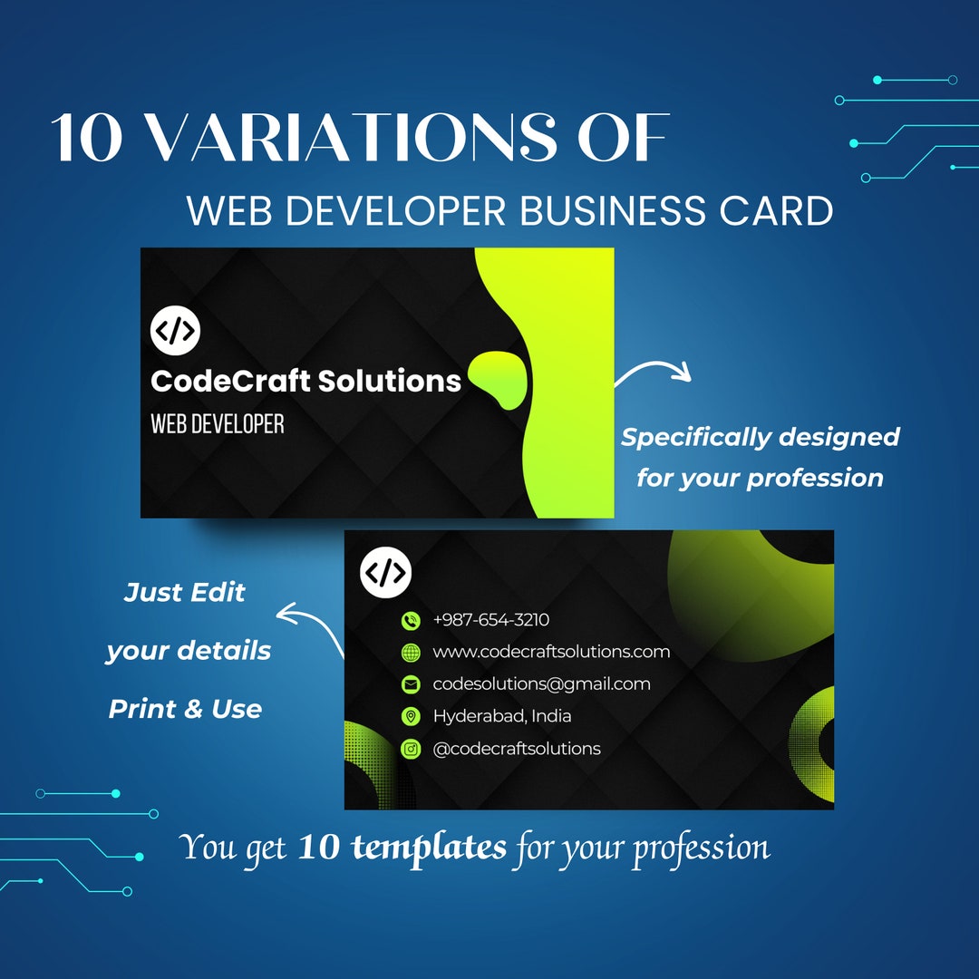 10x Web Developer Business Card, Business Card Template| Printable ...