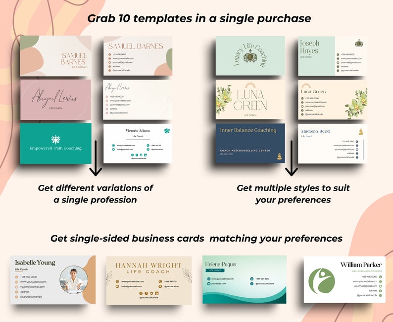 10x Life Coach Business Card, Business Card Template Printable Business ...