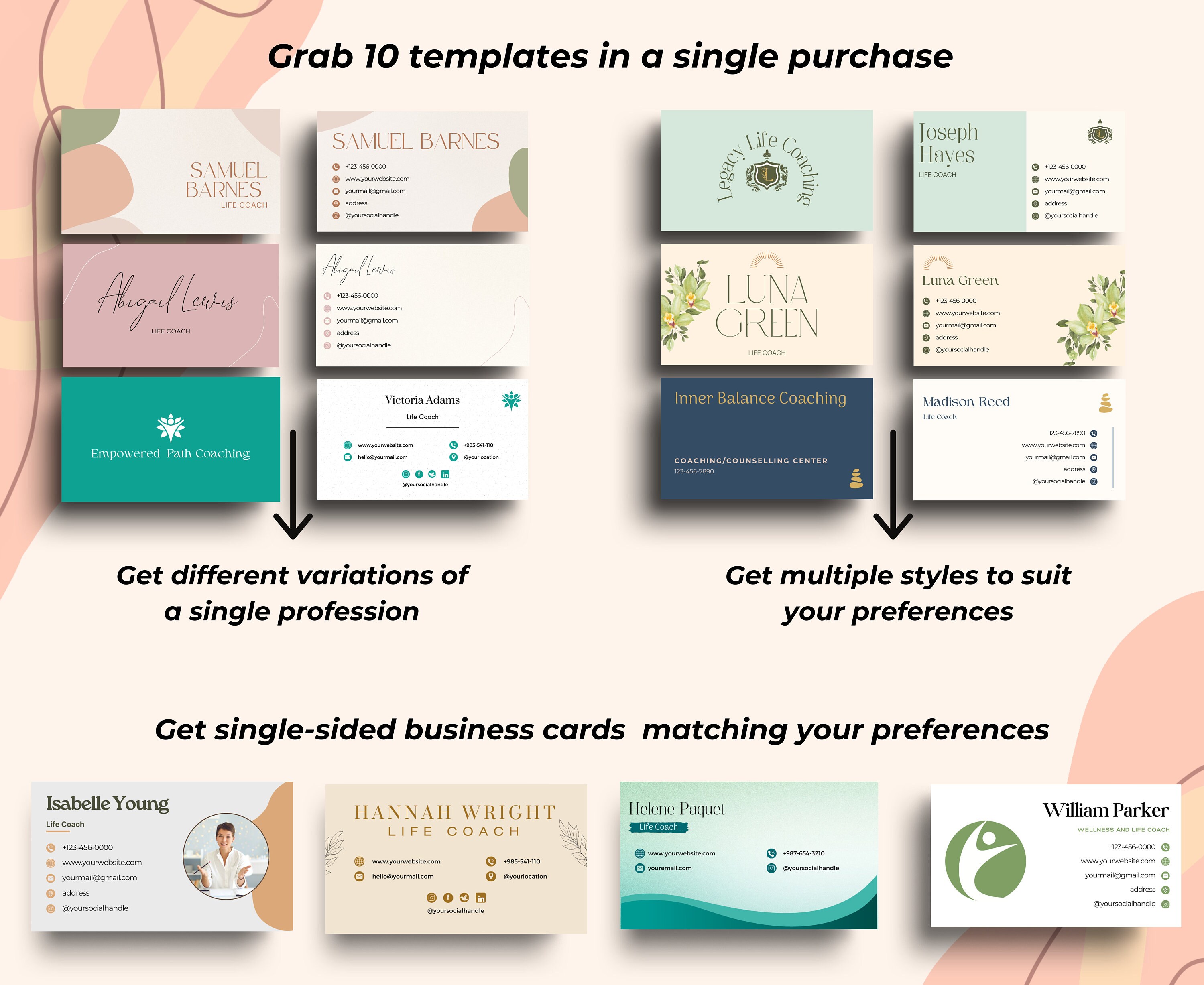 10x Life Coach Business Card, Business Card Template Printable Business ...