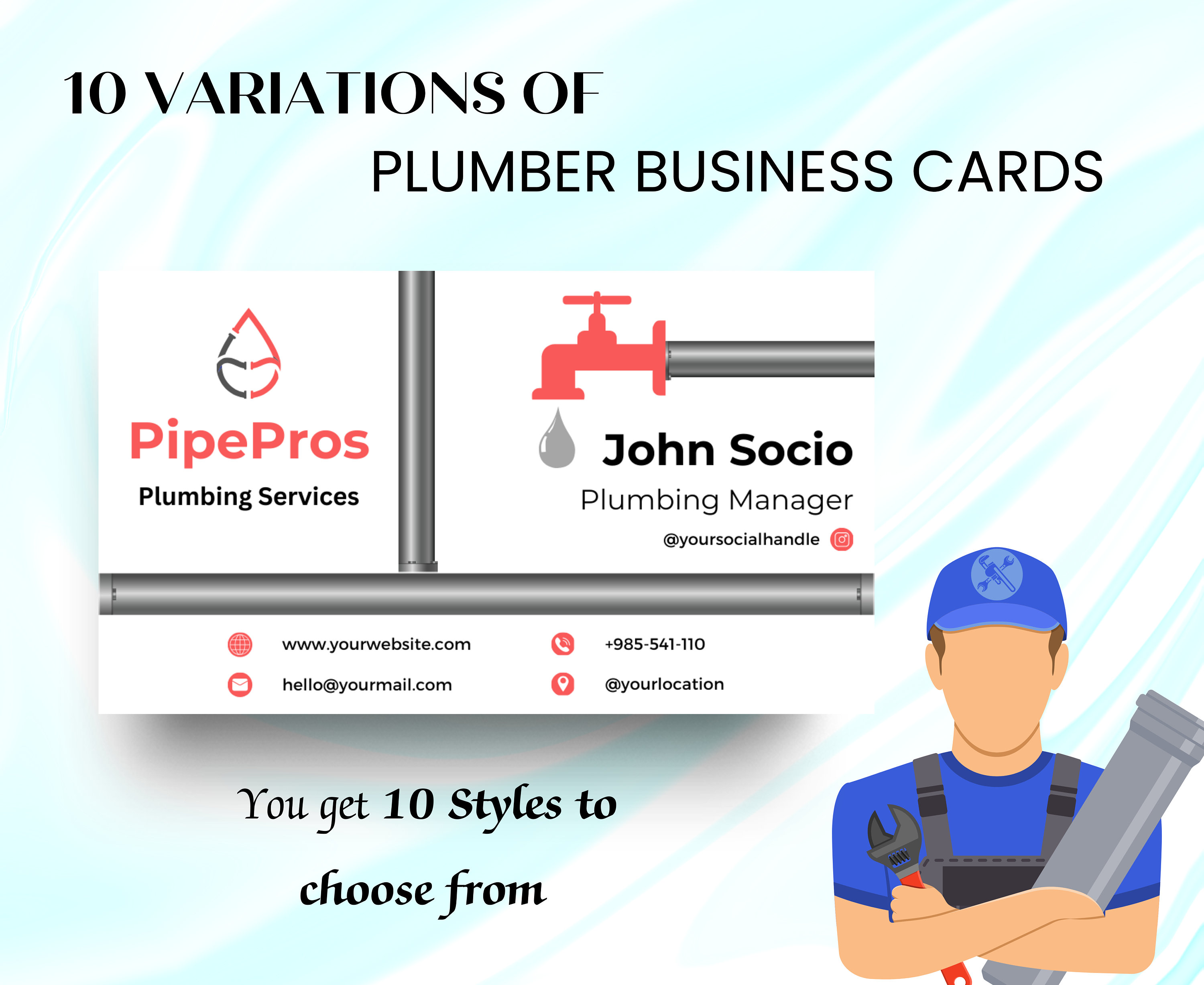 10x Trendy Plumber Business Card, Business Card Template for Plumbers ...