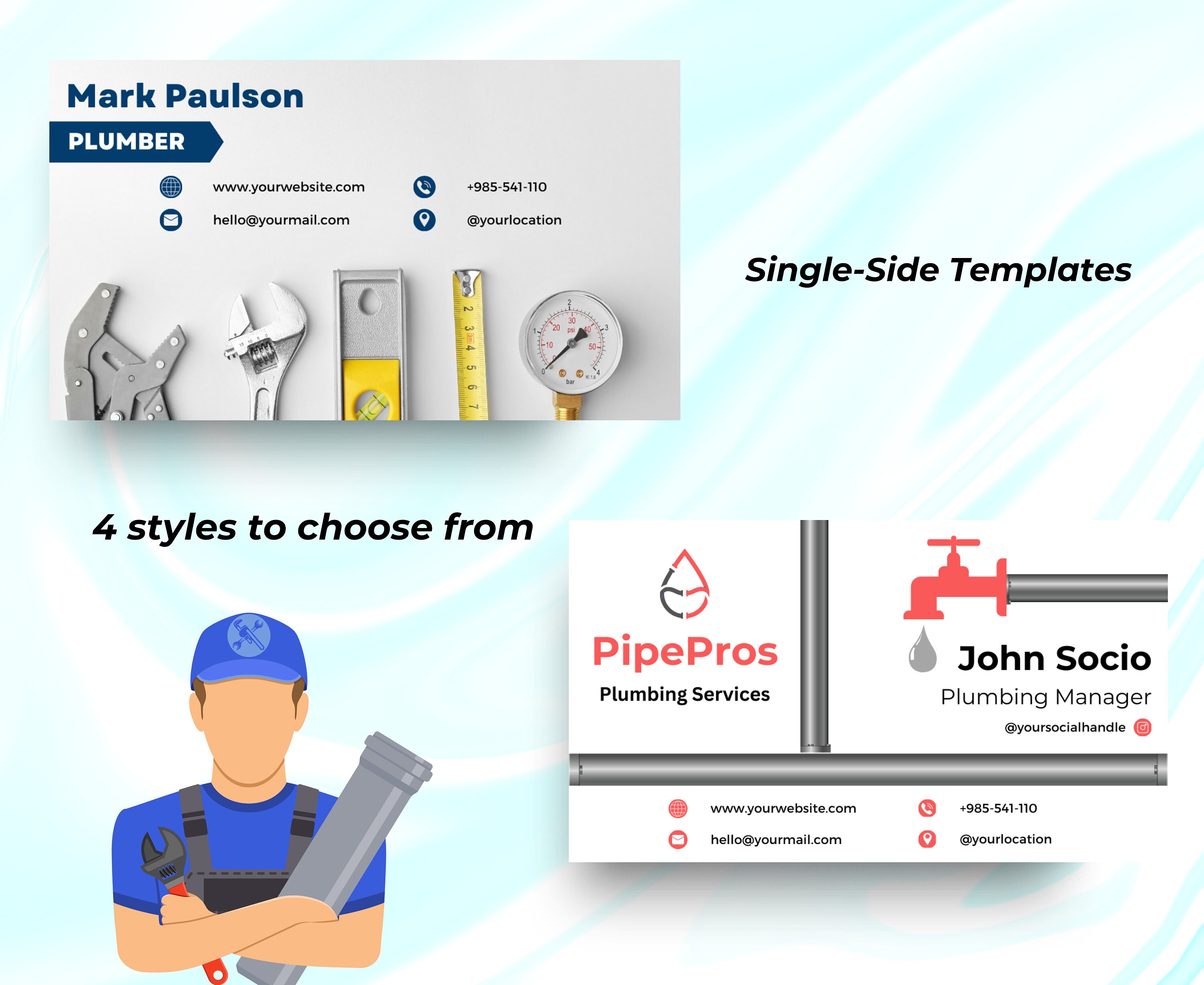 10x Trendy Plumber Business Card, Business Card Template for Plumbers ...