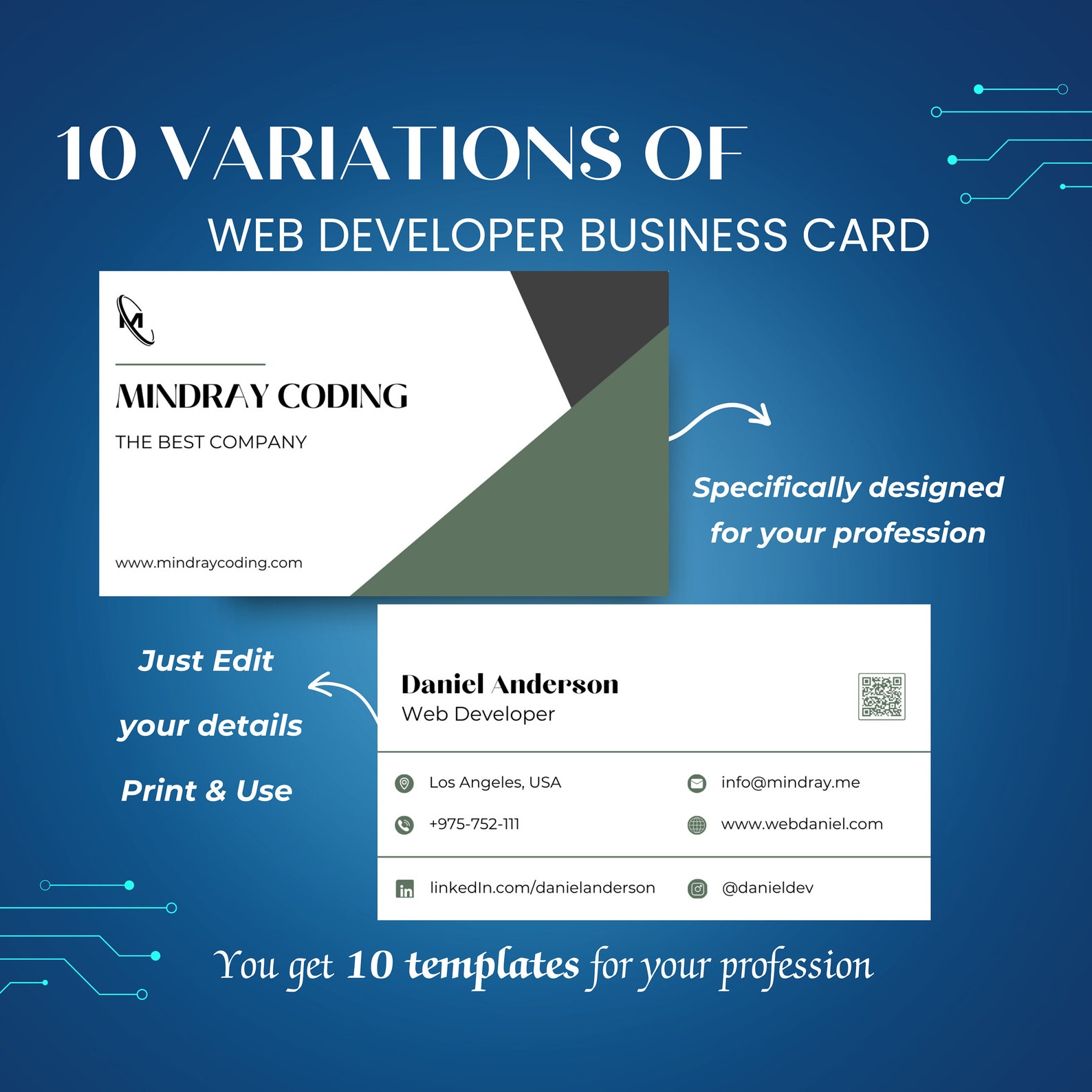 10x Web Developer Business Card, Business Card Template| Printable ...