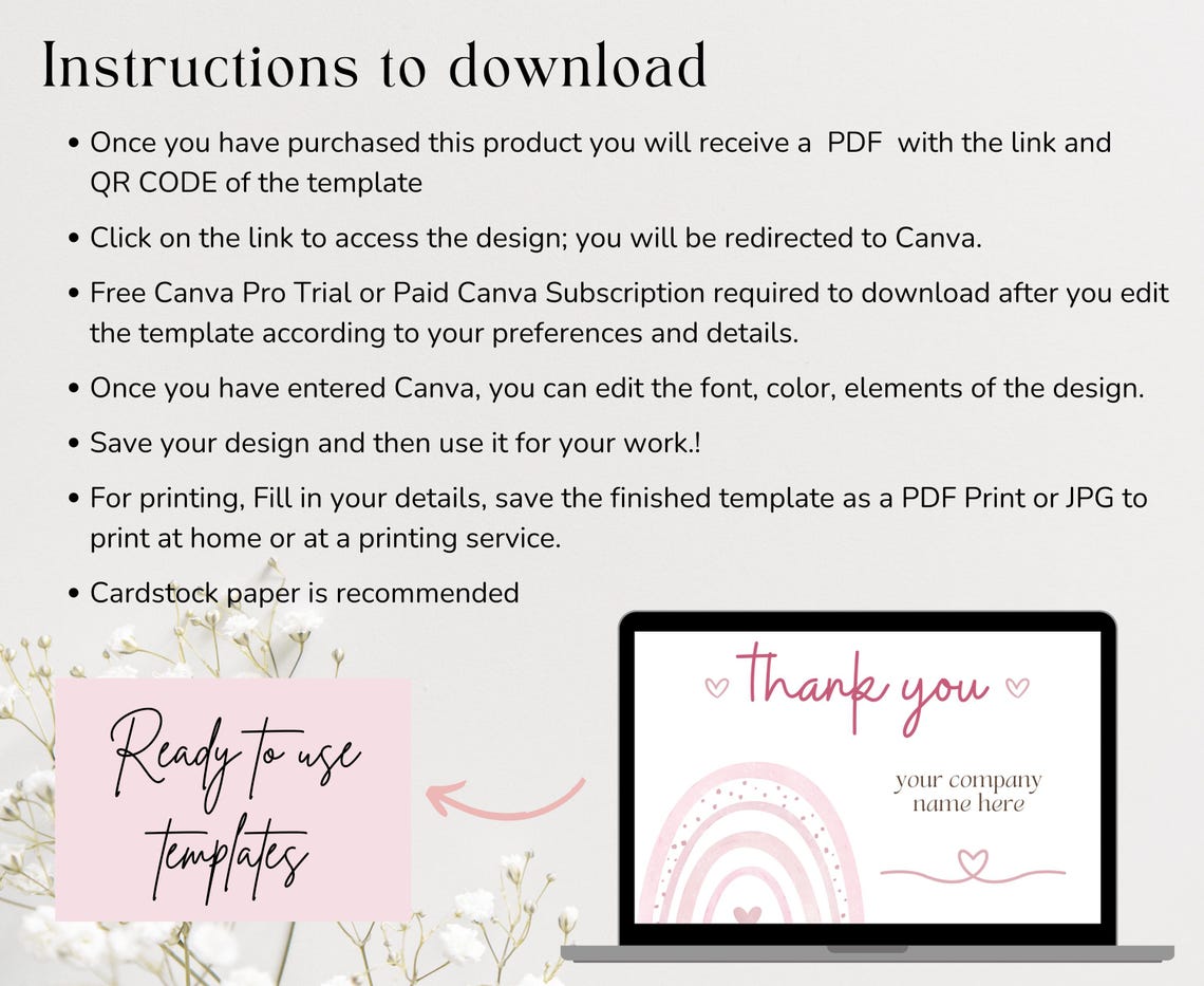 10x Variations of Thank You Card, Printable Thank You Card, Editable in ...