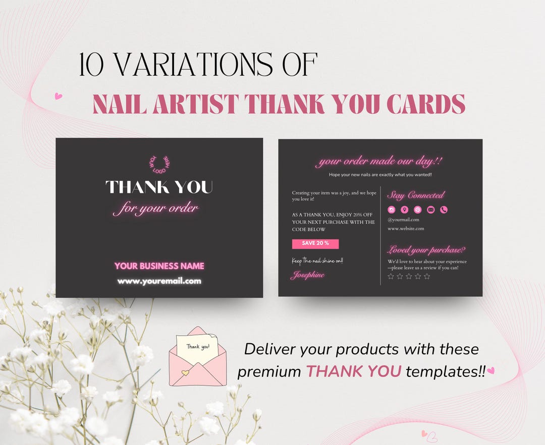 10x Variations of Thank You Card, Printable Thank You Card, Editable in ...