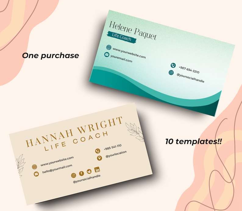 10x Life Coach Business Card, Business Card Template Printable Business ...