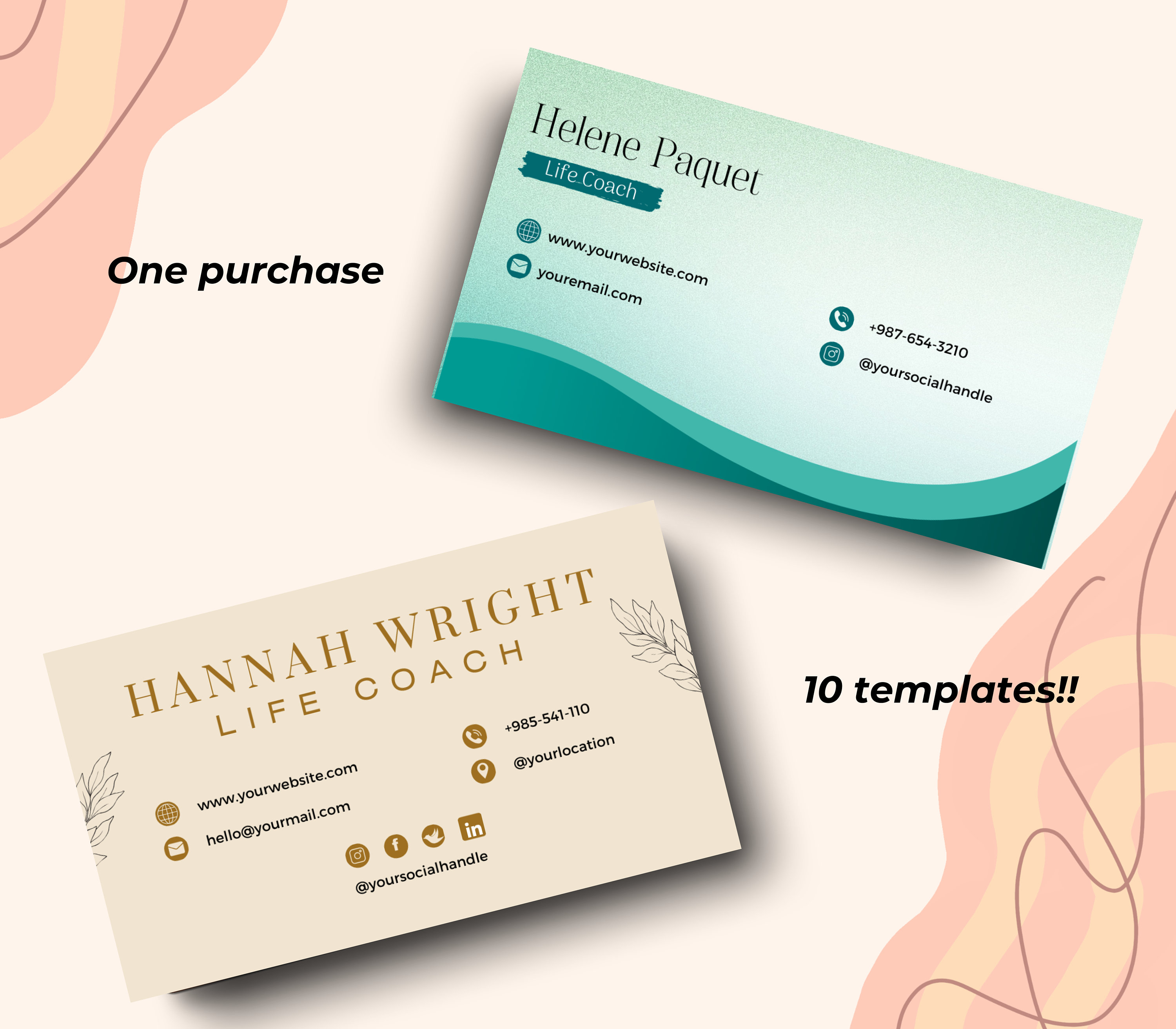 10x Life Coach Business Card, Business Card Template Printable Business ...