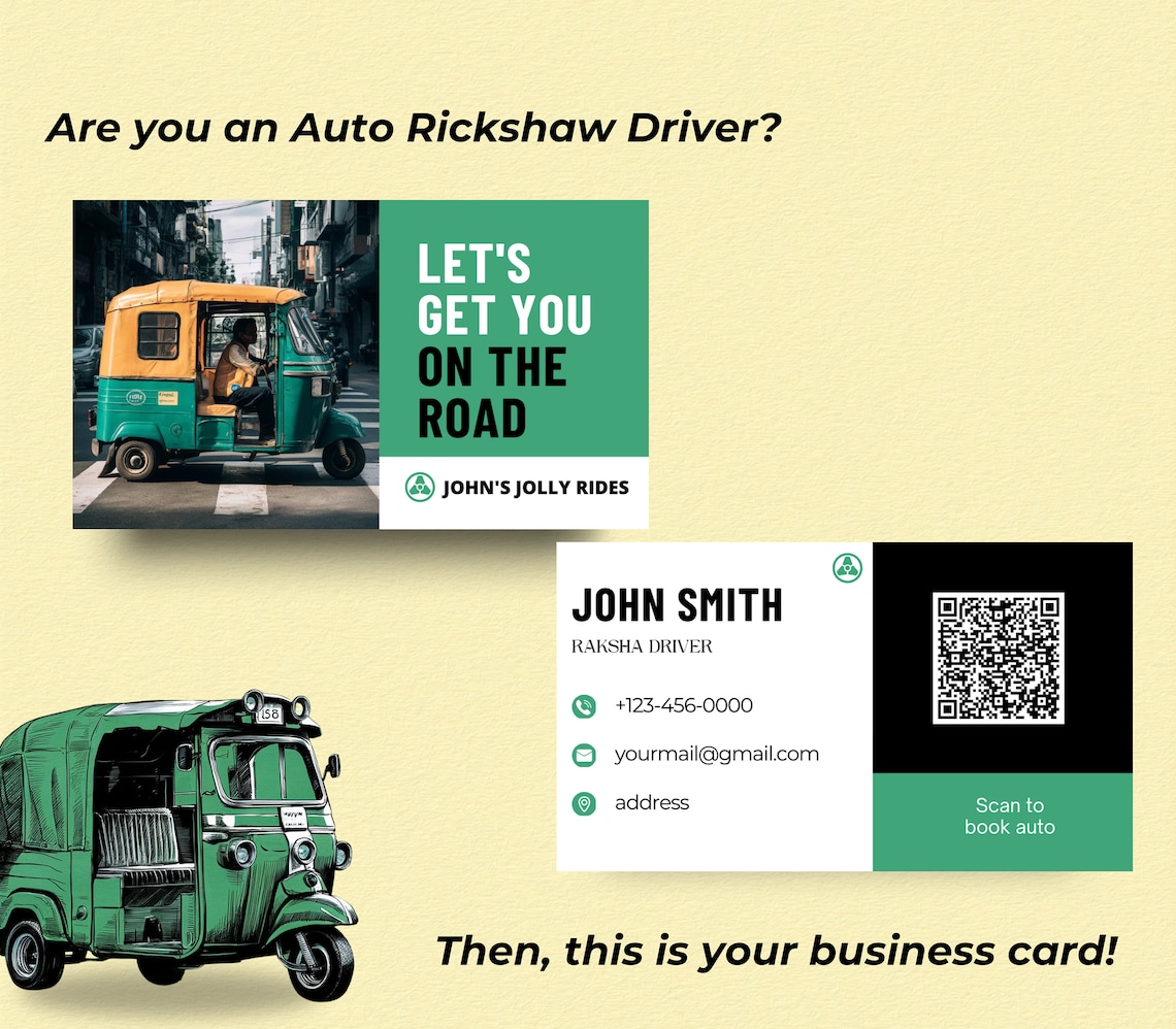10x Tuk-tuk / Auto Rickshaw Driver Business Card Templates Raksha, Baby ...