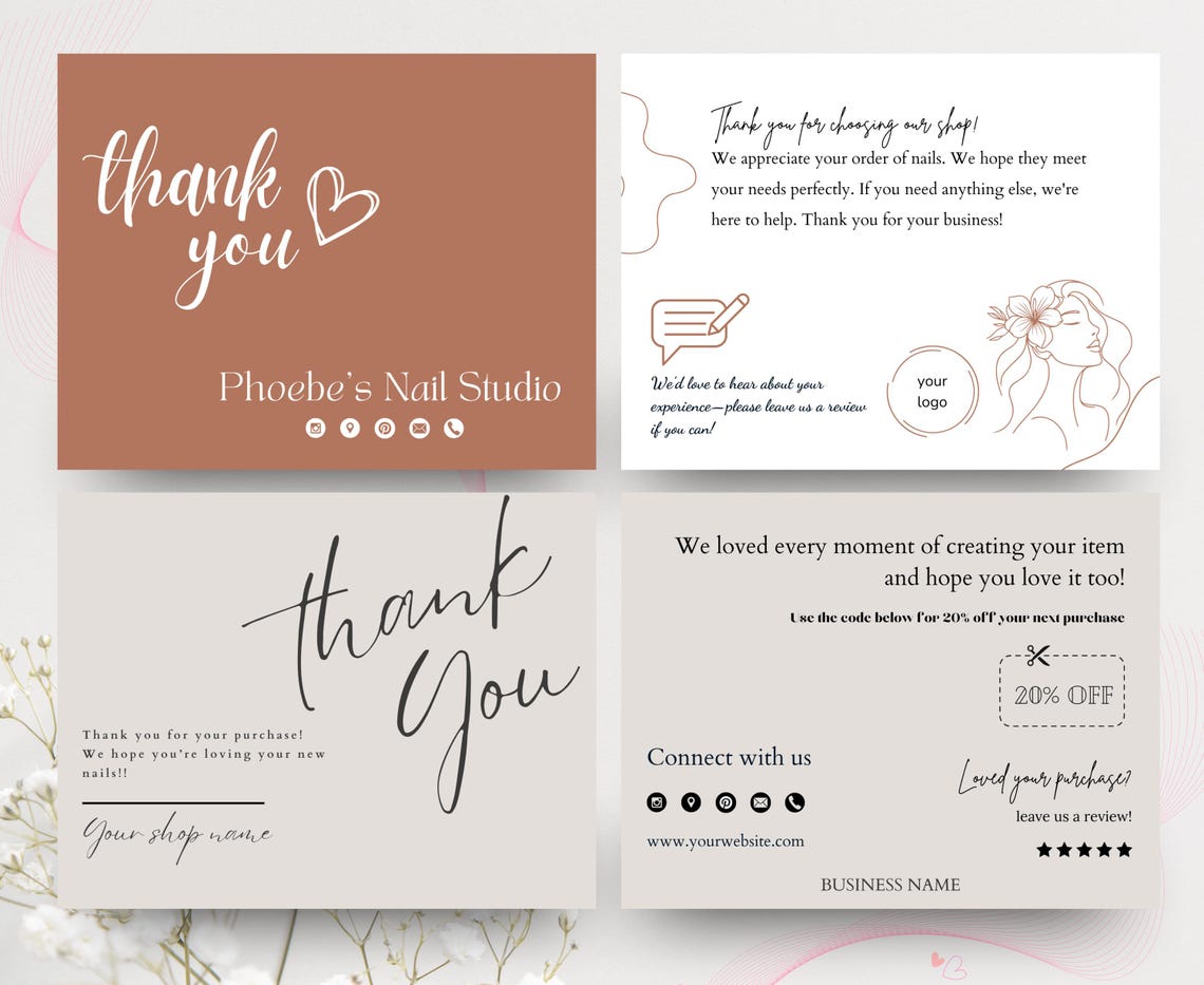10x Variations of Thank You Card, Printable Thank You Card, Editable in ...