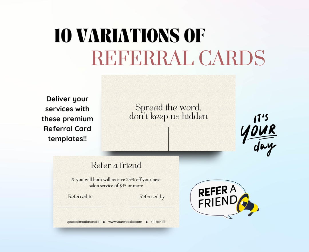 10x Variations of Editable Referral Card Template, Printable Refer a ...