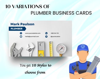 10x Trendy Plumber Business Card, Business Card Template for Plumbers ...