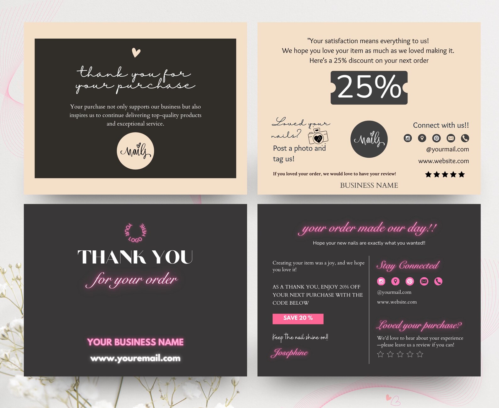 10x Variations of Thank You Card, Printable Thank You Card, Editable in ...