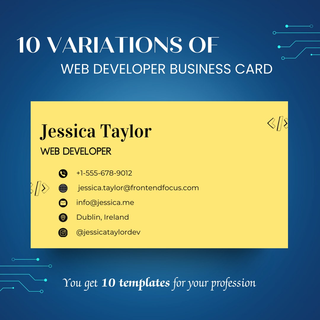10x Web Developer Business Card, Business Card Template| Printable ...