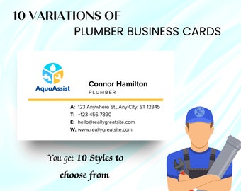 10x Trendy Plumber Business Card, Business Card Template for Plumbers ...